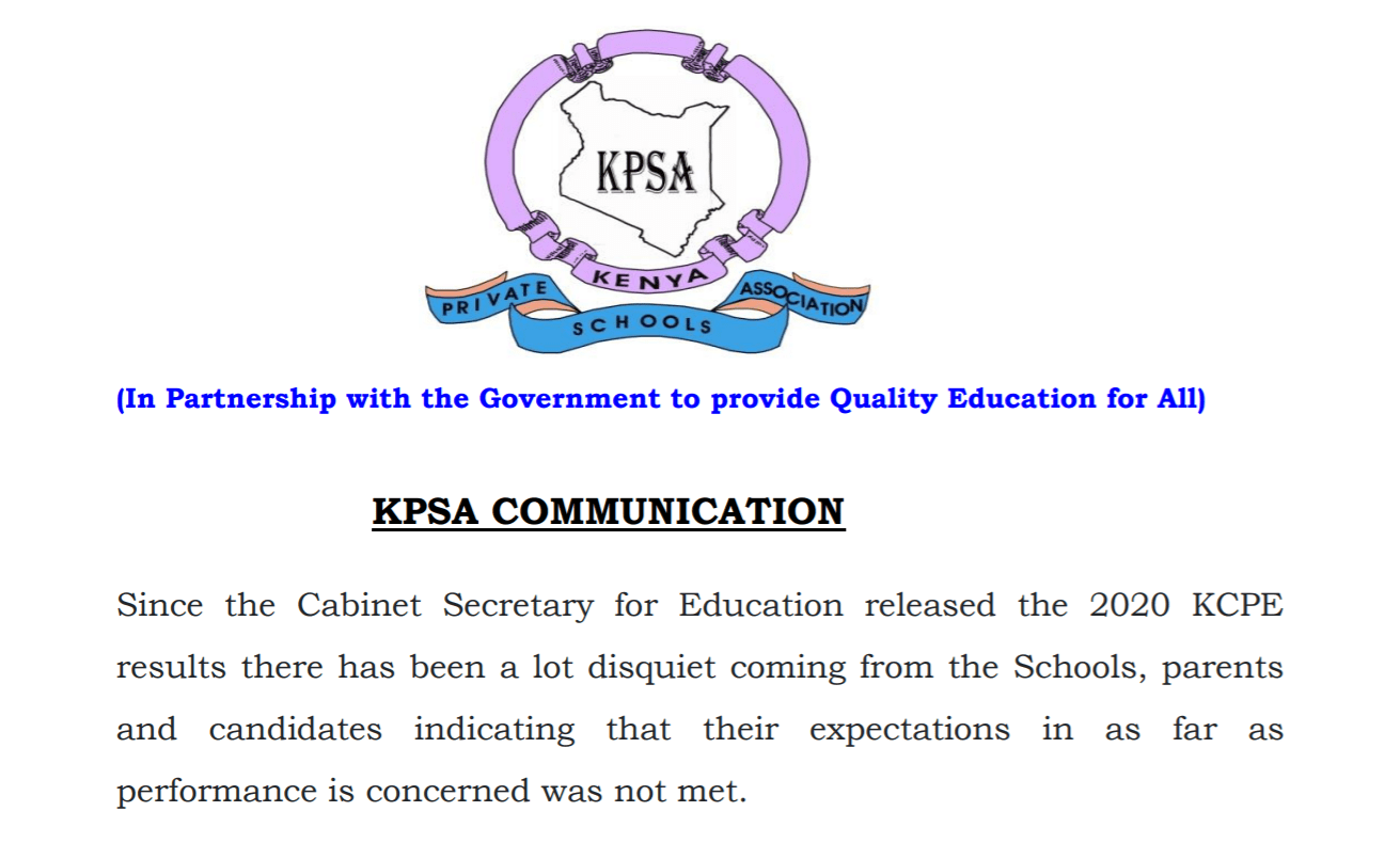 Private Schools Issue Joint Statement On KCPE 2020 Results