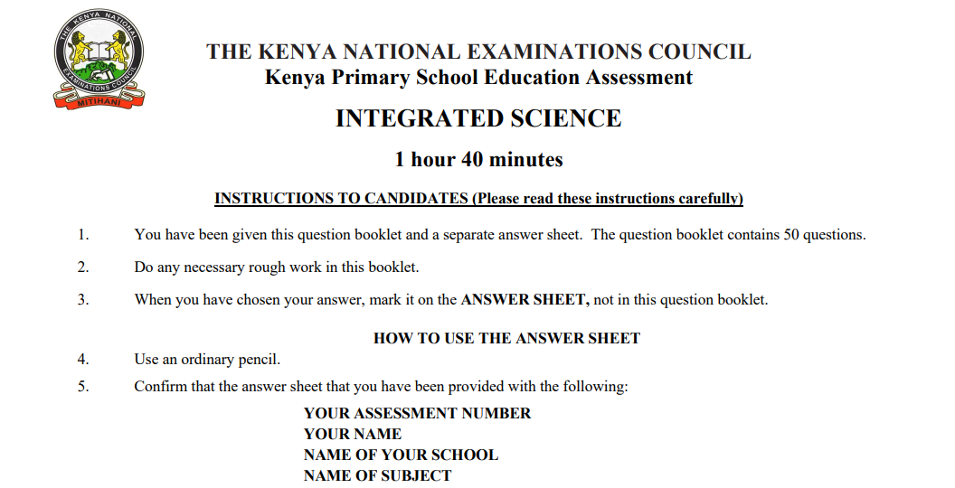 Areas Grade 6 Learners Will Be Tested In KPSEA Exams (Quest. Analysis)