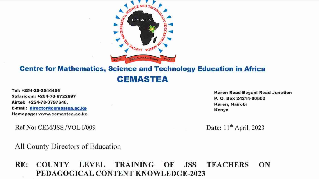 CEMASTEA: 5 Day County Level Training Of Junior Secondary Teachers