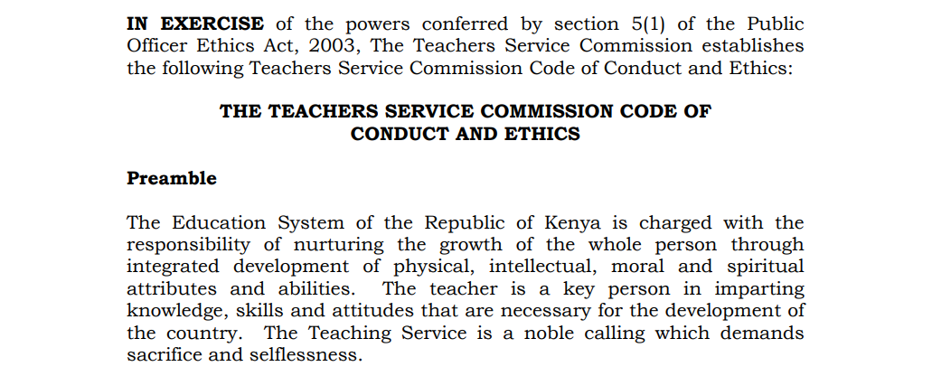TSC Latest Code Of Conduct And Ethics For Teachers