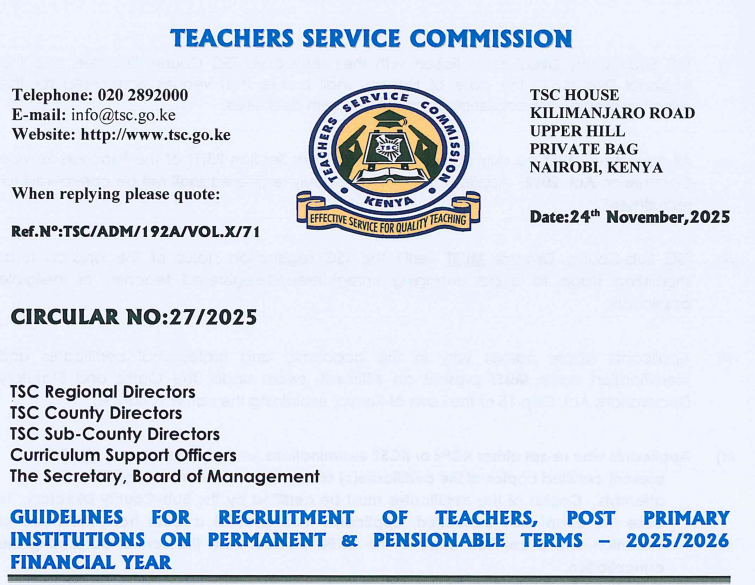 TSC Guidelines For Replacing Junior & Senior School Teachers 2026