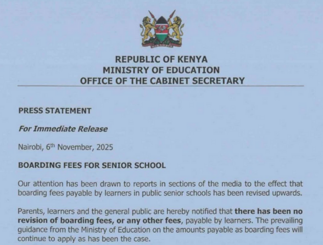 Ministry Circular On Boarding Fees For Senior Schools